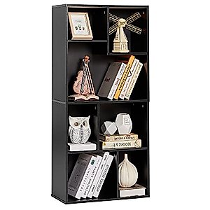 VECELO 42 Inch High Bookcase, 4-Tier Modern Storage Cabinet with Height Difference Shelves for Standard Textbooks, Floor Standing Display, 7 Cubes, Horizontal Avaiable, Easy Assembly, Black