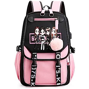 MONMOB Backpack Laptop bag School Bag Bookbag with USB Charging&Headphone Port(Black&Pink)