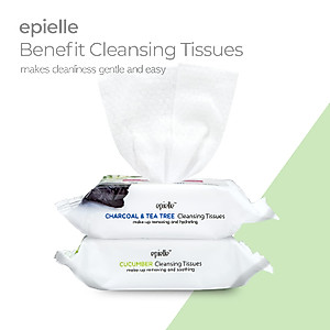 Epielle New Makeup Remover Cleansing Wipes Tissue | Gentle for all Skin Types | Daily Facial Cleansing Towelettes | Removes Dirt, Oil, Makeup | Nicely Scented - Charcoal, Collagen, Aloe, Cucumber, Green Tea, Argan Oil | 30 Count | Assorted 6 Pack