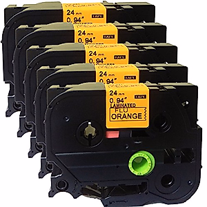 NEOUZA 5PK Compatible for Brother P-Touch Laminated Tze TZ Label Tape Cartridge 24mm x 5m (TZe-B51 Black on Fluorescent Orange)