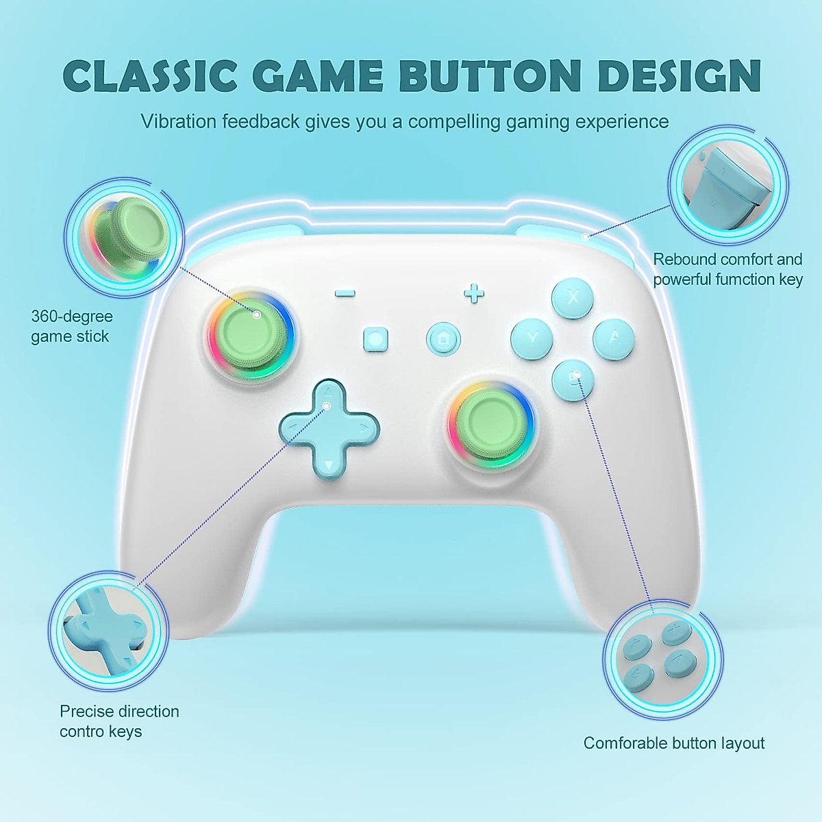 momen Switch Pro Controller, Bluetooth Wireless Gaming Controller for Nintendo Switch/Lite/OLED，Pink&White