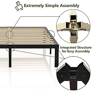 ZIORS 3500lbs Heavy Duty,14 Inch Steel & Wooden Slat Support Reinforced Platform Bed Frame,Mattress Foundation/No Box Spring Needed/Easy Assembly/Noise Free,Full/Queen/California King (King)