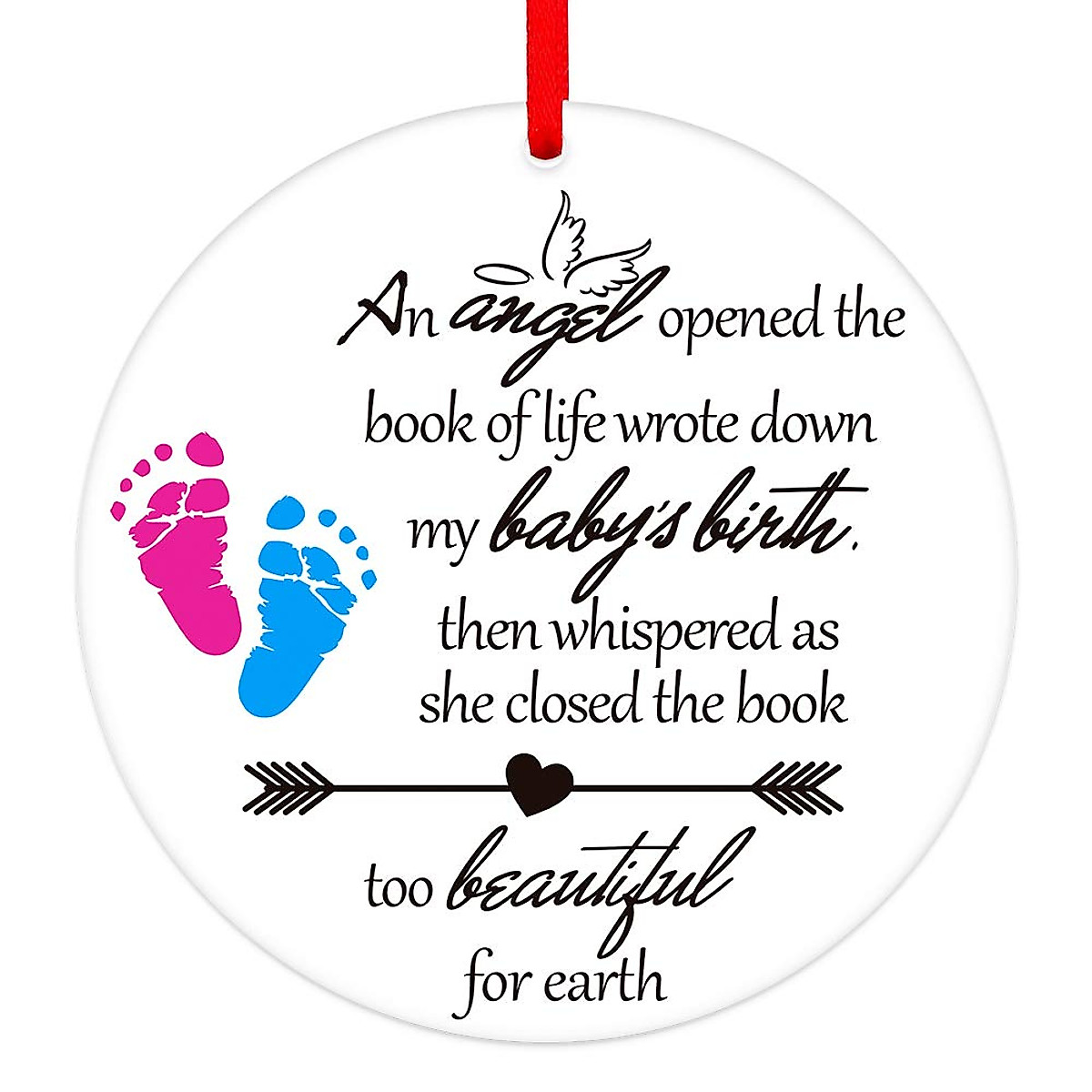 FaCraft Baby Christmas in Heaven Ornament,3" Memorial Ornaments for Loss of Loved One Kids,Footprint Baby's Angel Birth Christmas in Heaven,in Loving Memory of Baby Angel Ornament