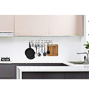 YOLLIT 24 Inch Stainless Steel Magnetic Knife Strip, with 10 Removable Square Hooks, Multi-use as Knife Holder, Utensil Rack, Cookware Rack, Cutting Board Rack, Space Saving Organizer for Kitchen