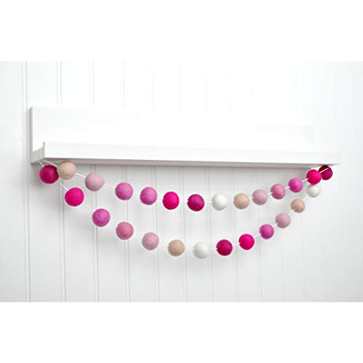 Valentine's Day Felt Ball Garland - Raspberry, Hot Pink, Rose, Pink, White - 1" (2.5 cm) felt balls