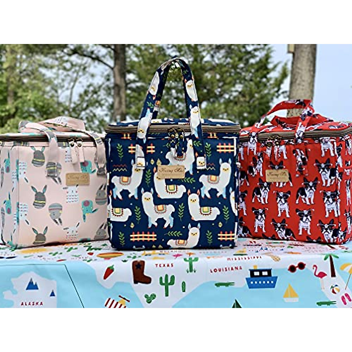 Kwang Min Llama Insulated Lunch Bag, Reusable Cooler/Organizer for Office,School,Picnic,Party,Beach.Durable fabric w/Water &Scratch Resistance,Light, EZ to Clean,Ideal Gift for BTS/Normal(Navy)