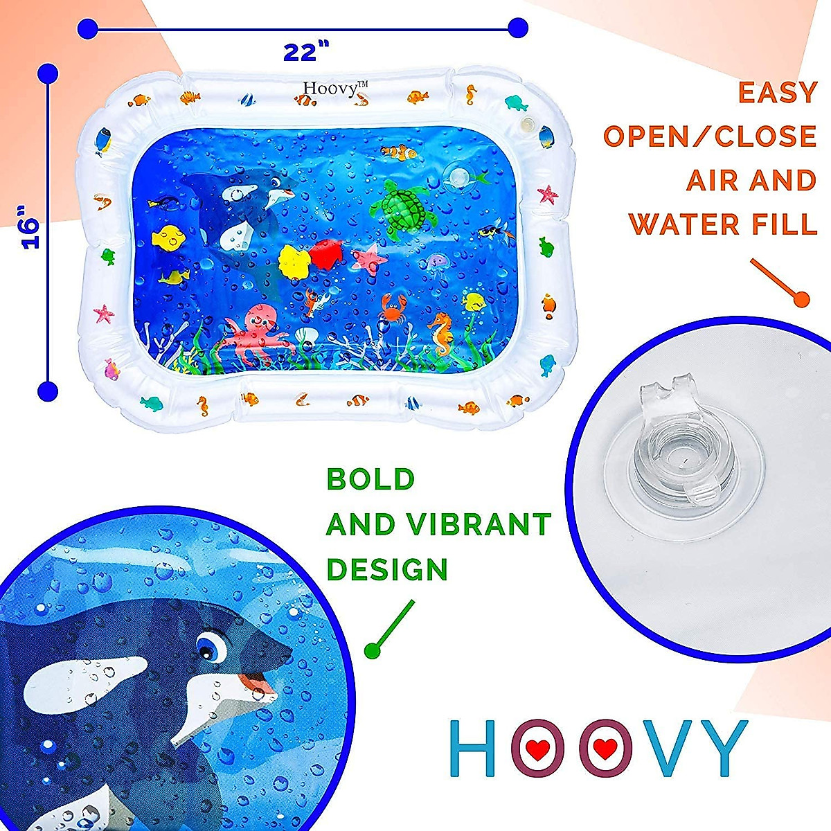 Hoovy Tummy Time Water Mat Baby Water Play Mat, Fill ‘N Fun Water Play Mat for Children and Infants, Fun Colorful, Play Mat Baby