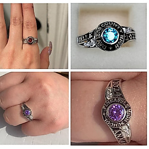 JNJ Women's Class Ring, personalized for high school and college graduates, Sterling Silver, Birthstone Class Rings (Platinum)