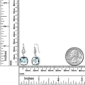 Gem Stone King 925 Sterling Silver Simulated Aquamarine Dangle Earrings For Women (11.00 Cttw, March Birthstone, Cushion Cut 30X12MM)