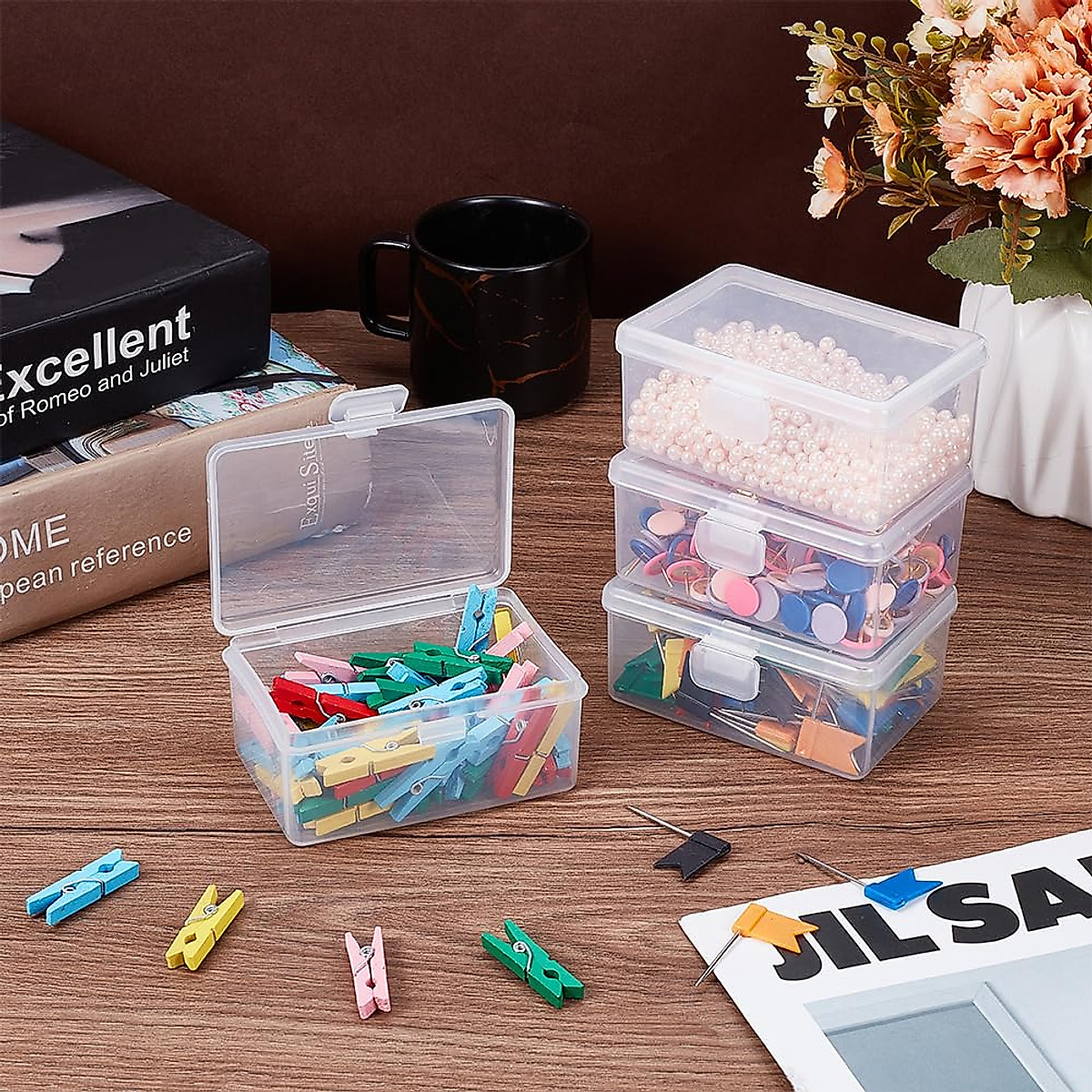 BENECREAT 8Pcs Clear Plastic Box Container Transparent Rectangle Storage Organizer with Lids for Beads, Small Items and Other Craft Projects, 3.2x2.2x1.4"