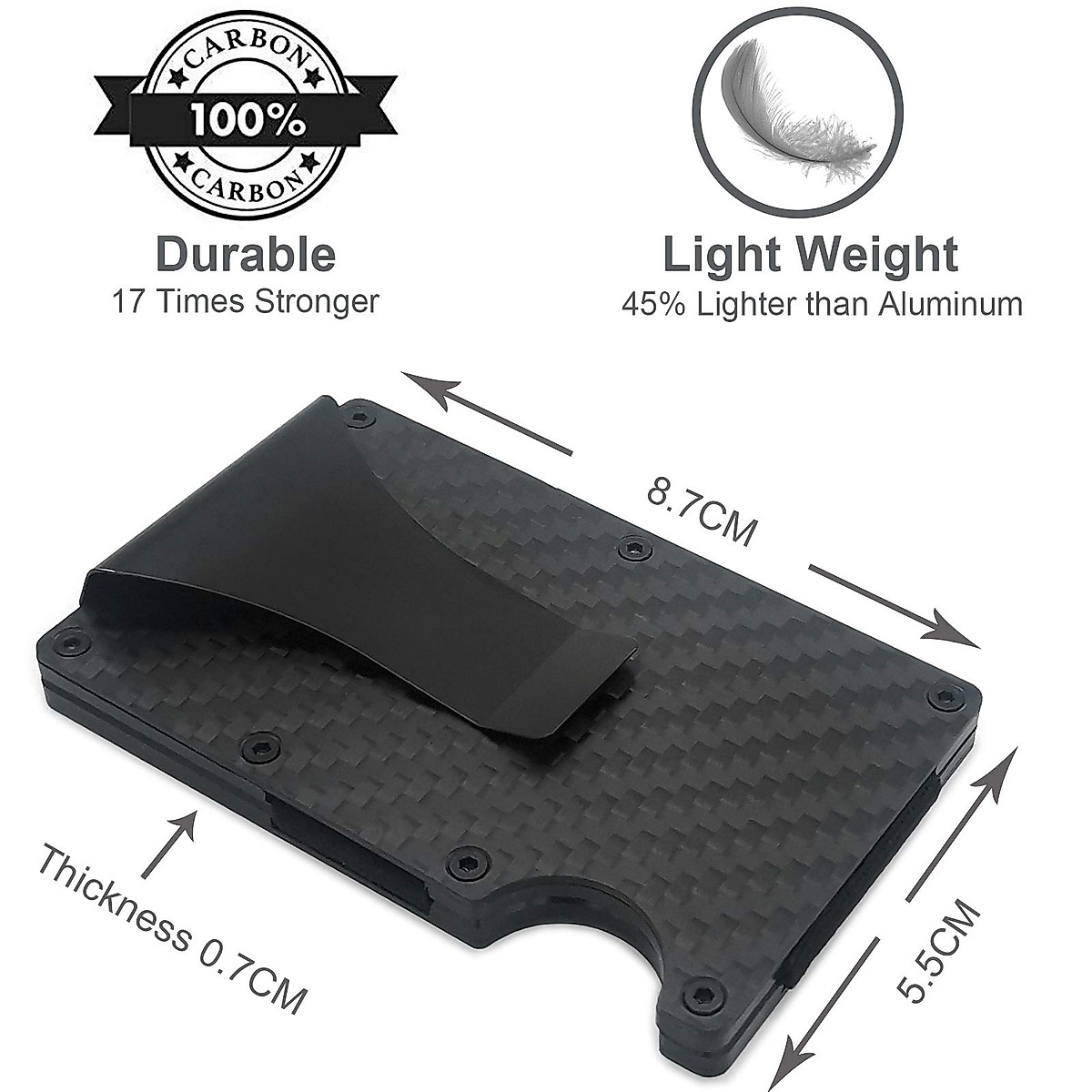 FOCUS REVISION Carbon Fiber Wallet with Money Clip - RFID Blocking - Minimalist Card Holder - Slim wallet - for Travel - for Men and Women's Gift,(black)