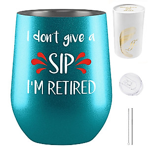 Fancyfams I Don’t Give a Sip I’m Retired, Retirement Gifts for Women - 12 oz Stainless Steel Wine Tumbler, Retirement Gifts, Retired Gifts for Women, Retirement Gift (Give a Sip - Turquoise)