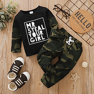 Kucnuzki 2T Boys Clothes Kids Baby Boys Clothes Long Sleeve Boys Shirts Tees Sweatshirt Tops Shirt Sweatpants Pants Set 2T-3T Boy Boutique Clothes Fall Winter Baby Clothes Boy