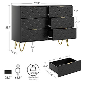 Aobafuir 6 Drawer Dresser, Drawer Chest, Tall Storage Dresser Chest Cabinet Organizer Unit with Metal Legs, Big Dresser for Bedroom, Living Room, Closet, Hallway Black Diamond