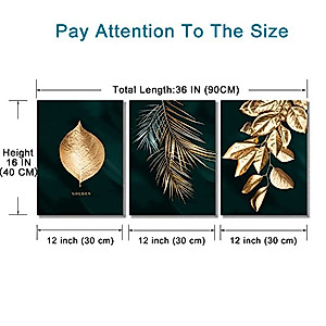 Sdmikeflax 3 Piece Modern Gold Botanical Wall Art for Bathrooms Living Room Bedroom Wall Decor Green Plant Canvas Printed Pictures, Multi Panel Framed Nature Artwork Ready to Hang, 12" x 16" x 3…