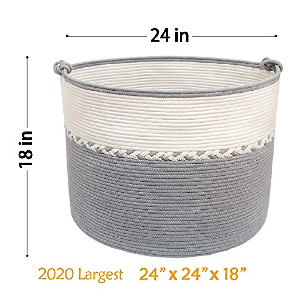 DUOLEO XXXXXL Large Rope Blanket Baskets 24" x 24" x 18" Woven Baskets for Storage Baskets for Blankets Laundry Basket for Toys Storage Basket with Handle Laundry Hamper
