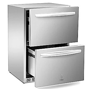 ICEJUNGLE Under Counter Refrigerator, Stainless Steel Under Counter Drawer Fridge Beverage Fridge Refrigerator with Digital Displayfor Outdoor and Home Use