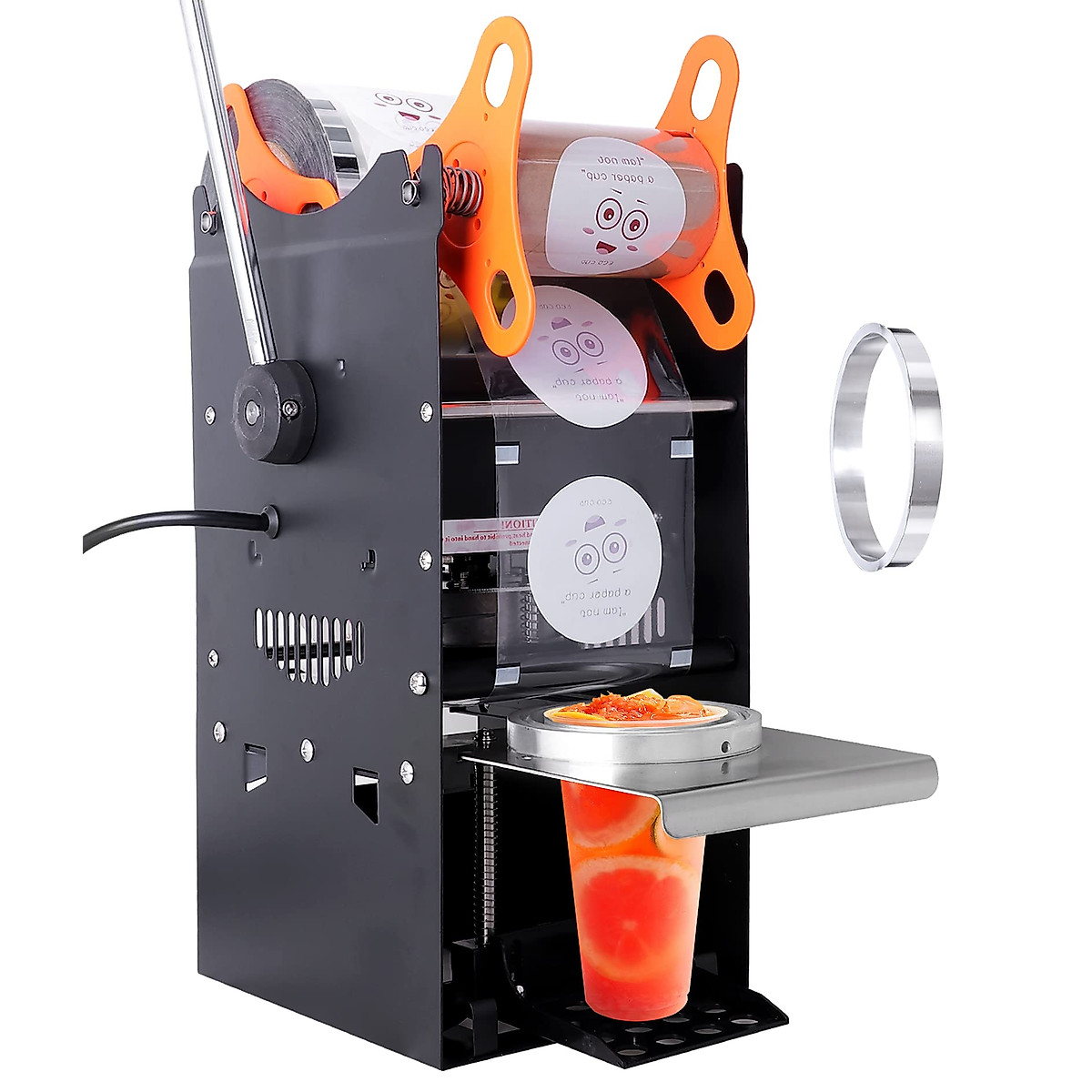 JIAWANSHUN Manual Cup Sealing Machine Electric Cup Sealer for Bubble Boba Milk Tea Cup Sealer for Height 170mm φ90mm/95mm Plastic and Paper Cup (110V)