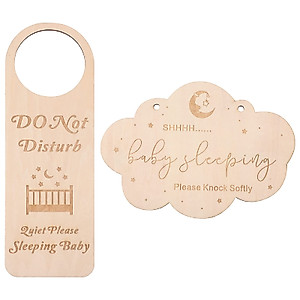 LUOZZY 2 Pcs Sleeping Baby Door Sign Wooden Shhh Baby Sleeping Door Sign Do Not Disturb for The Nursery Home Room - 22 + 18CM