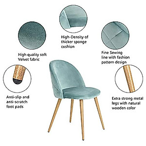 Dining Chairs Set of 2 Mid Century Modern Upholstered Kitchen Chairs Makeup Chairs with Soft Velvet Seat and Wooden Style Metal Legs Accent Side Chair for Living Dinning kitchen bedroom Green