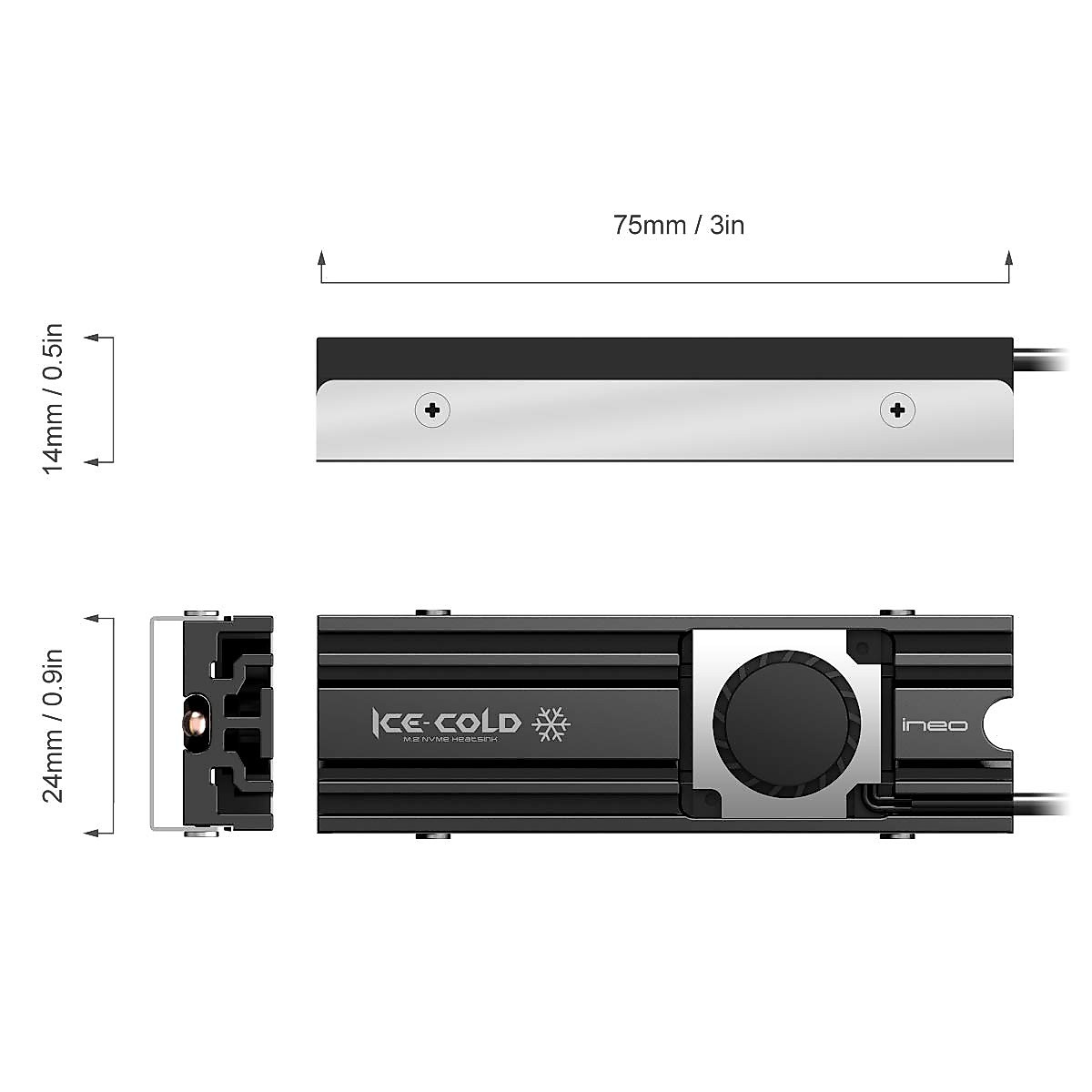 ineo Aluminum M.2 2280 SSD Heatsinks with 20mm Fan and Pure Cooper Strip for M.2 NVME SSD [C2600 Fan]