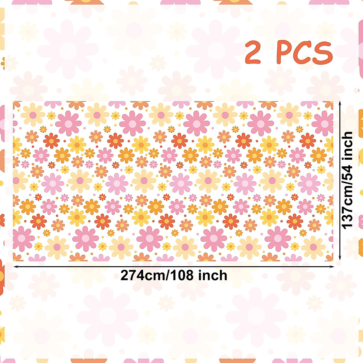 Augisteen Groovy Daisy Tablecloth Plastic Boho Flowers Table Covers Retro Hippies Flower Disposable Rectangle Tablecloths for 70s Boho Birthday Baby Shower Wedding Party 54 x 108 Inch, 2 PCS