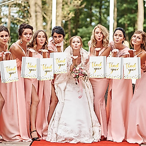 Tinlade 100 Pcs Thank You Gift Bags Bulk Paper Gold Thank You Wedding Bags with Handle for Business, Shopping, Wedding, Baby Shower, Party Favors (White)