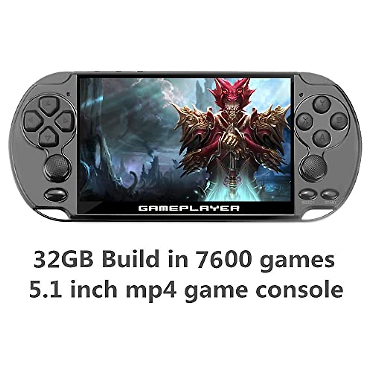 New 5.1 inch 32GB Retro Handheld Video Game Console Built-in 7600 Games for Multiple simulators Portable Game Console mp3/4 av-Out(Black)