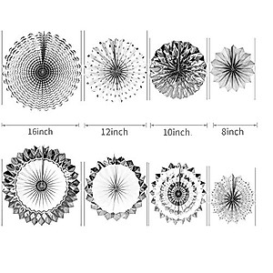 12PCS Navy Blue Silver Party Paper Fan Hanging Paper Fan Rosettes Party Garland for Boy Baby Shower Birthday Bachelorette Gender Reveal Graduation 2022 Navy Wedding Bridal Shower