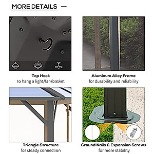 Outsunny 12' x 14' Hardtop Gazebo Canopy with Polycarbonate Sngle Roof, Outdoor Gazebo with Sidewalls for Patio, Garden, Backyard, Deck, Gray and Brown