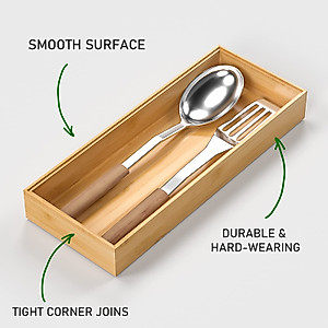 VeyFey Bamboo Drawer Organizer, Stackable Utensil Organizer for Kitchen, Bamboo Storage Box Wood Silverware Tray for Drawer 15" x 6" x 2" Set of 2