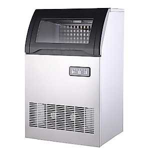 Ice Maker, Commercial Ice Machine, 120Lbs/24H, Stainless Steel Under Counter Large Ice Machine with 33Lbs Ice Capacity, Double Water Inlet Modes, Freestanding Ice Maker Silver Black
