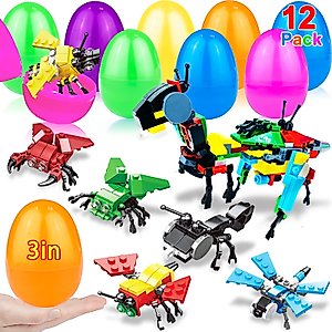 12 Pack 3" Large Easter Eggs Filled Stem Building Toys Easter Basket Stuffers 6 in 1 Transform Animal Building Blocks Easter Party Favors Gifts for Kids Toddlers Boys Girls Teens Easter Eggs Hunt