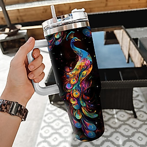 Hyturtle Personalized Peacock Tumbler - Floral Peacock Gifts For Women - Animal Present For Peafowls Lover Her - Mothers Day Present For Mom - Custom Name Travel Coffee Cup 40 oz With Lid And Straw