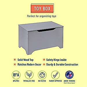 Wildkin Kids Toy Box for Boys and Girls, Features Safety Hinge and Solid Wood Top, Helps Keep Toys, Games, Books, and Art Supplies Organized in Your Child's Bedroom or Playroom (Gray) , Gray Fog