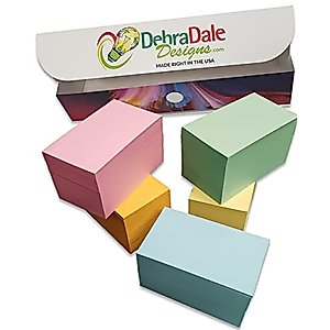 1,100 blank flashcards (2" x 3-1/2") in 5 colors, with storage box. Ideal for students, teachers, note-taking, and language learning. Made in USA.