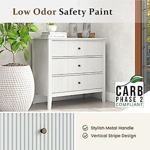 RoyalCraft White Fluted 3 Drawer Dresser for Bedroom, Wide Chest of Drawers for Closet, Modern Wood Dresser Wide Nightstand Cabinet for Living Room