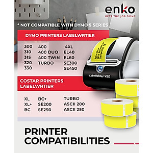 enKo [6 Rolls, 2100 Labels] Address, Shipping & Barcode Labels 30252 - Yellow (1-1/8" x 3-1/2") Compatible for Dymo LabelWriter & Rollo Printer