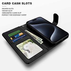 Shields Up for iPhone 15 Pro Wallet Case, Detachable Magnetic Case Wallet with Card Holder & Strap for Girls/Women, Vegan Leather Floral Cover for iPhone 15 Pro 6.1 inch - Rose Flower/Sunflower