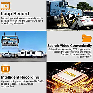 AMTIFO RV Backup Camera Wireless HD 1080P Trailer Bluetooth Rear View Cam System Touch Key 7'' DVR Monitor Split Screen 4 Channels for Truck Camper Adapter for Furrion Pre-Wired RVs A7