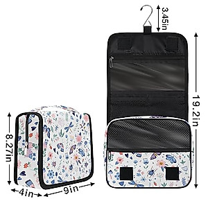 POFATO Butterfly Dragonfly Insect Pattern Travel Toiletry Bag Cosmetic Makeup Bag for Women Men Hanging Hook Wash Toiletries Portable Toiletry Bags Organizer