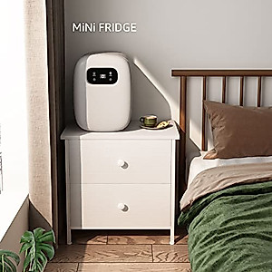 BOLUO White Nightstand 2 Drawer Dresser for Bedroom,Small Night Stand and Dressers Sets End Table with Fabric Drawers Modern