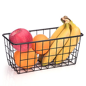 Hanging Kitchen Baskets Adhesive Sturdy Wire Storage Baskets with Kitchen Food Pantry Bathroom Shelf Storage No Drilling Wall Mounted,Black,4 Pack