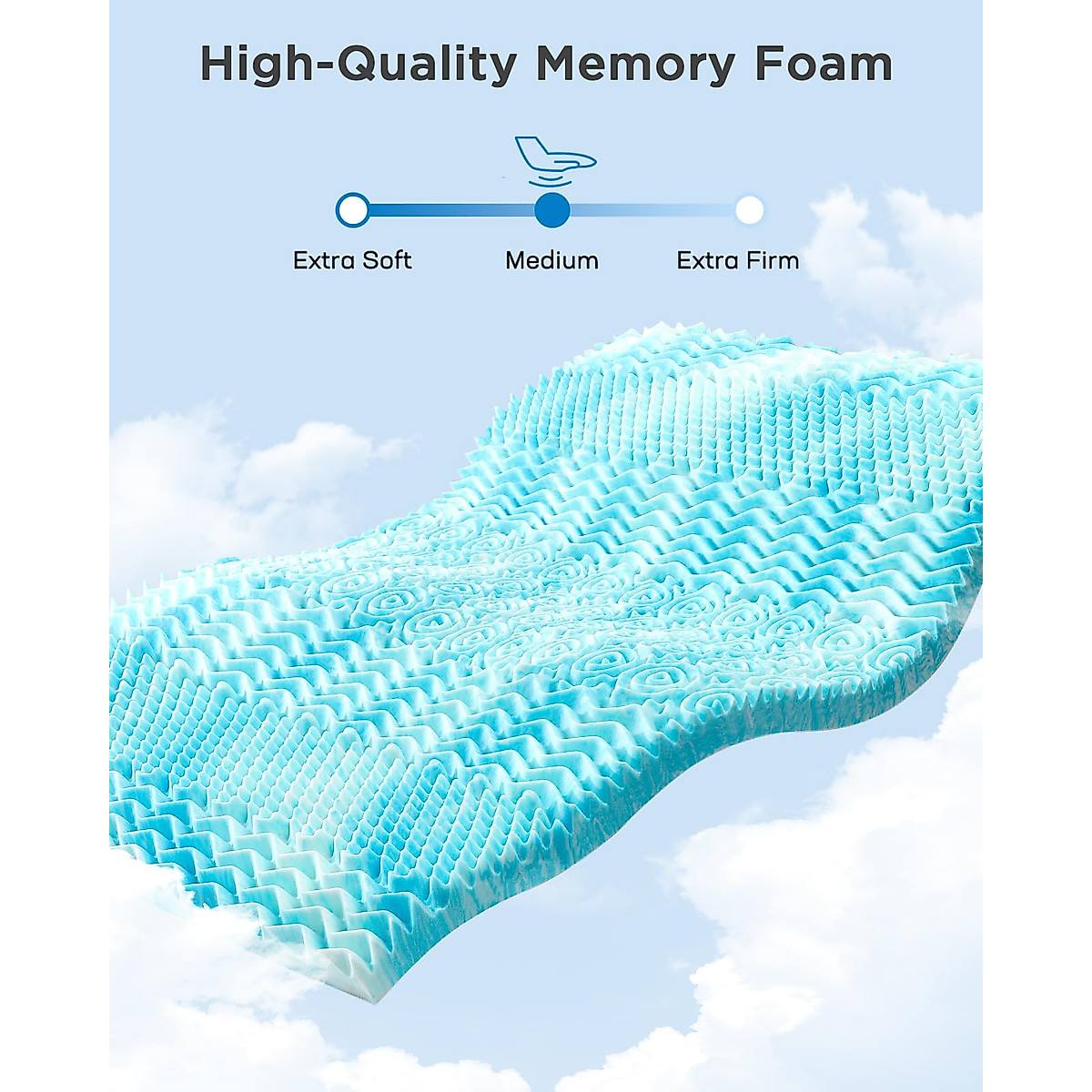 PERLECARE 3-Inch 7-Zone Queen Memory Foam Mattress Topper, Cooling Gel Mattress Topper with Airflow Channels, CertiPUR-US Certified Cooling Mattress Topper for Body Pressure Relief