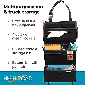 High Road Back of Seat Car Organizer with Tissue Box Holder and Multipurpose Car Storage Pockets for Car, SUV or Truck