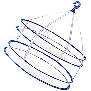 Healifty 1pc Hanging Mesh Dryer Gauze Steel Wire Round Shaped Windproof Detachable Double- Layer Foldable Clothes Drying Net Steel Ring Design Flat Clothes Drying Net for Underwear Lingerie (Blue)