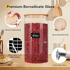 GTJ Large Glass Food Storage Containers with Lids, Glass Canisters 180oz [Set of 2], 1.4 Gallon Glass Jars with Bamboo Lids, Flour Sugar Containers, Airtight Storage Containers for the Kitchen