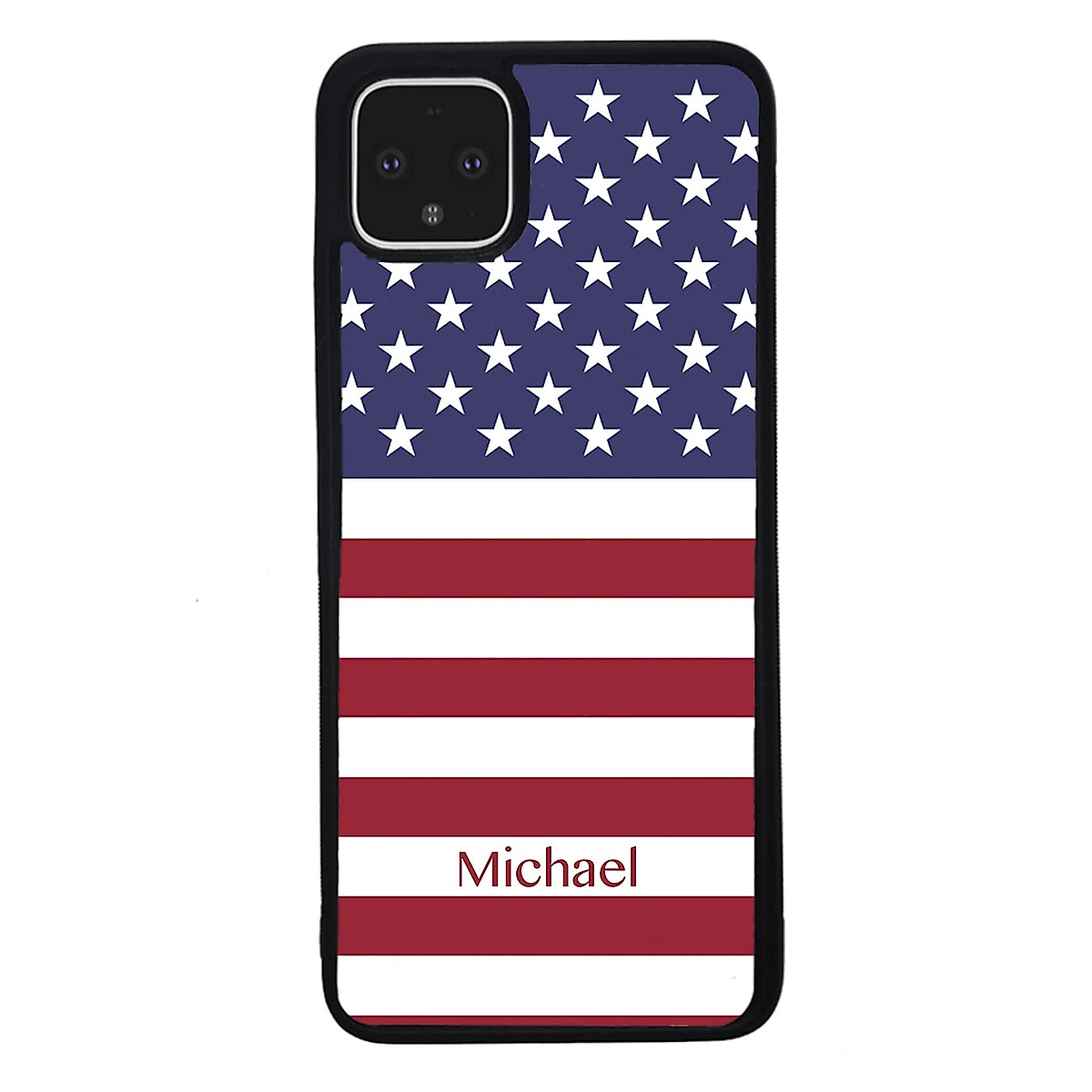 American Flag Stars and Stripes Personalized Black Rubber Phone Case Compatible With Google Pixel 8 Pro, 8a, 8, 7a, 7, Pixel 7 Pro, 6a, Pixel 6 Pro, 6, 5, 4a 5G, 4a 4G, 4, 4 XL, 3a, 3a XL, 3