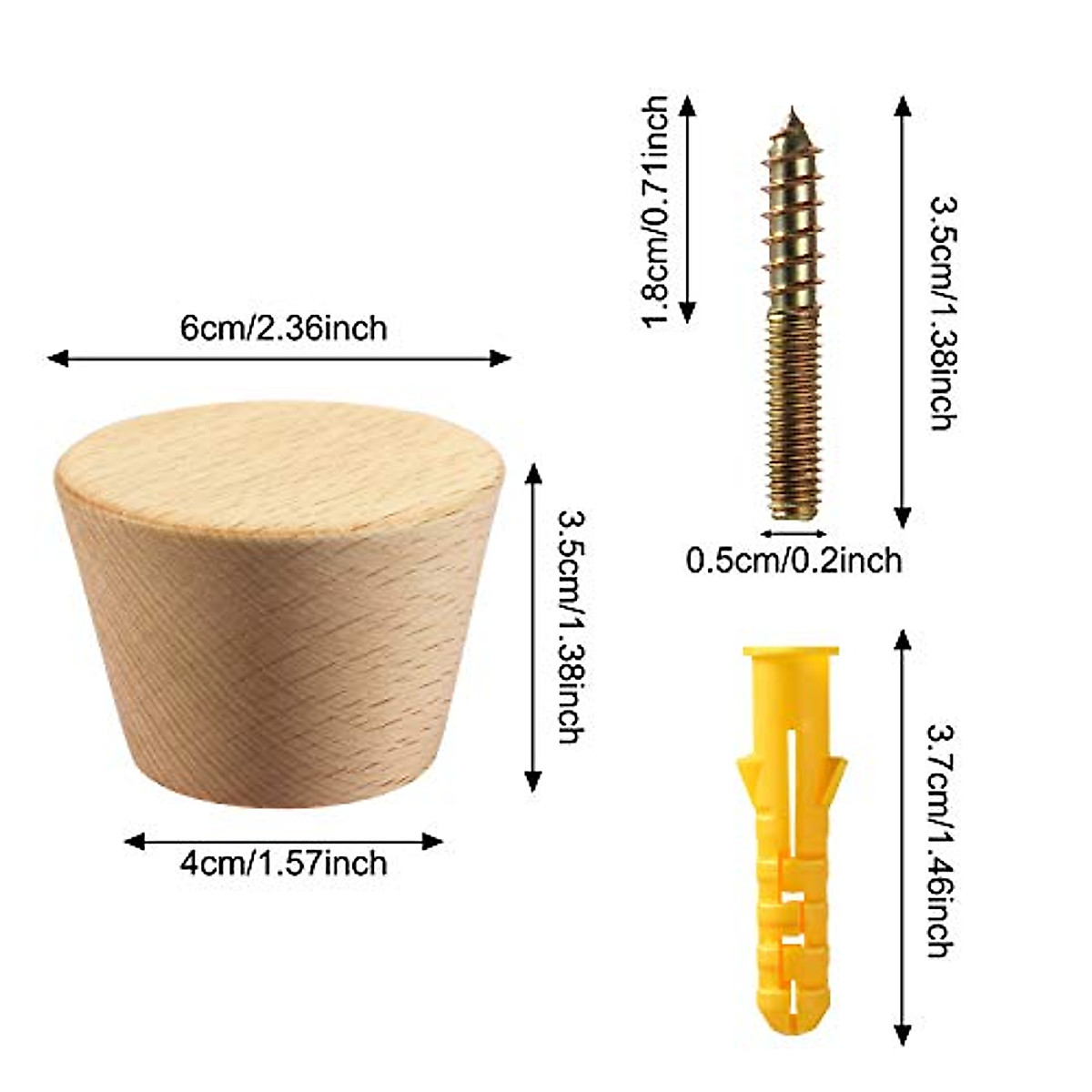 6 Pieces Wooden Coat Hooks Wall Mounted Single Cone Coat Hook Rustic Wall Coat Rack for Living Room Hanging Coats, Hats, Bags