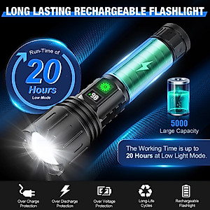 LED Flashlights High Lumens Rechargeable, 100000 Lumens Super Bright Powerful Flashlight, Type-C, 5 Modes, Zoomable, IPX5 Waterproof High Powered Tactical Flash Light for Emergency Camping Hiking